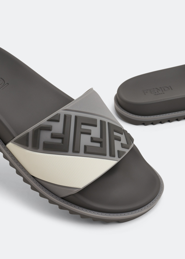 Fendi FF slides for Men - Grey in Kuwait | Level Shoes