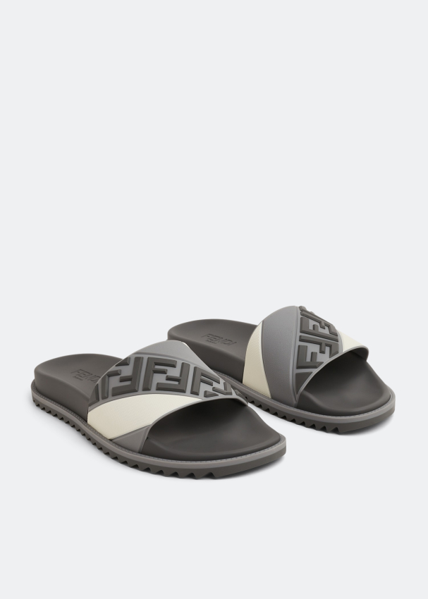 Fendi FF slides for Men - Grey in Kuwait | Level Shoes